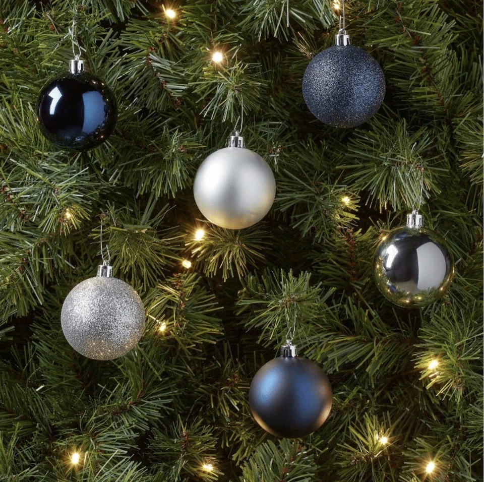 Set 50 Esferas Adornos Navideños Arbol Navidad Plastico Azul Plata Pla ...